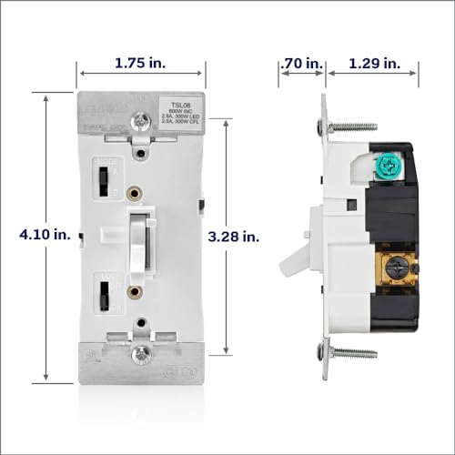 Leviton Toggle Slide Dimmer Switch for Dimmable LED, Halogen and Incandescent Bulbs, TSL06-1LT, Light Almond