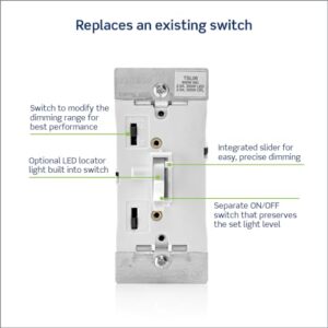 Leviton Toggle Slide Dimmer Switch for Dimmable LED, Halogen and Incandescent Bulbs, TSL06-1LT, Light Almond