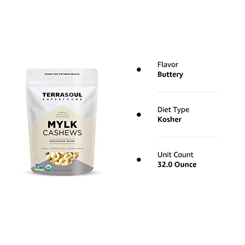 Terrasoul Superfoods Organic Raw Cashews (Mylk Grade), 2 Lbs, Premium Quality for Snacking, Desserts, Cashew Milk and Nut Butter Making