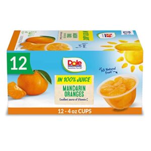 dole fruit bowls mandarin oranges in 100% juice snacks, 4oz 12 total cups, gluten & dairy free, bulk lunch snacks for kids & adults