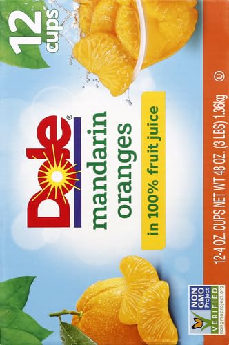 Dole Fruit Bowls Mandarin Oranges in 100% Juice Snacks, 4oz 12 Total Cups, Gluten & Dairy Free, Bulk Lunch Snacks for Kids & Adults