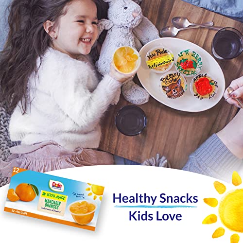 Dole Fruit Bowls Mandarin Oranges in 100% Juice Snacks, 4oz 12 Total Cups, Gluten & Dairy Free, Bulk Lunch Snacks for Kids & Adults