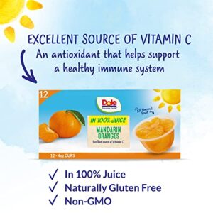 Dole Fruit Bowls Mandarin Oranges in 100% Juice Snacks, 4oz 12 Total Cups, Gluten & Dairy Free, Bulk Lunch Snacks for Kids & Adults