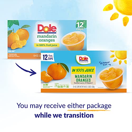 Dole Fruit Bowls Mandarin Oranges in 100% Juice Snacks, 4oz 12 Total Cups, Gluten & Dairy Free, Bulk Lunch Snacks for Kids & Adults