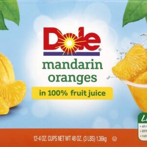 Dole Fruit Bowls Mandarin Oranges in 100% Juice Snacks, 4oz 12 Total Cups, Gluten & Dairy Free, Bulk Lunch Snacks for Kids & Adults