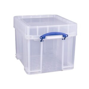 really useful box 35 liters transparent storage container with snap lid and clip lock handle for lidded home and item storage bin