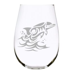 c m dolphin stemless wine glass