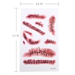 Tinuos Horror Realistic Fake Bloody Wound Stitch Scar Scab Waterproof Temporary Tattoo Sticker Halloween Masquerade Prank Makeup Props-5PC