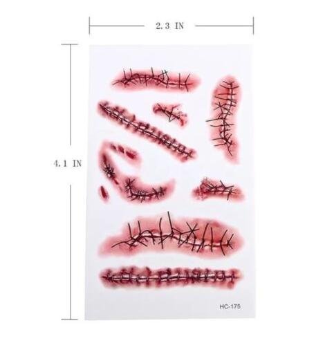 Tinuos Horror Realistic Fake Bloody Wound Stitch Scar Scab Waterproof Temporary Tattoo Sticker Halloween Masquerade Prank Makeup Props-5PC