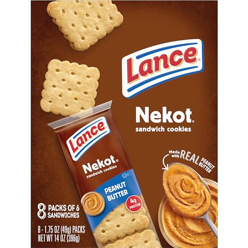 Lance Sandwich Cookies, Nekot Peanut Butter, 8 Individually Wrapped Packs, 6 Sandwiches Each