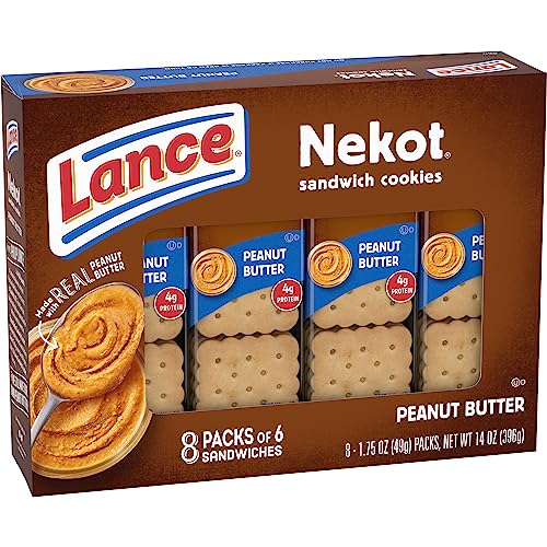 Lance Sandwich Cookies, Nekot Peanut Butter, 8 Individually Wrapped Packs, 6 Sandwiches Each