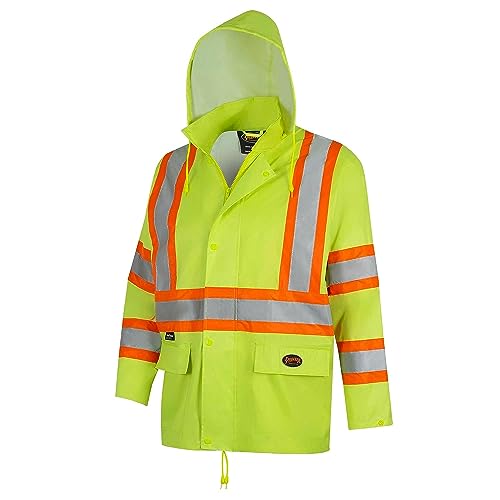 Pioneer High Visibility Safety Rain Suit, Lightweight, Waterproof, Reflective Tape, Polyester PVC, Yellow/Green, Unisex, V1080160U-L, Large