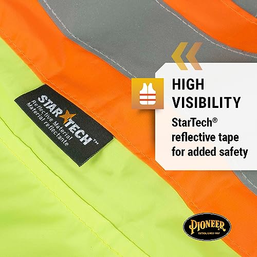 Pioneer High Visibility Safety Rain Suit, Lightweight, Waterproof, Reflective Tape, Polyester PVC, Yellow/Green, Unisex, V1080160U-L, Large