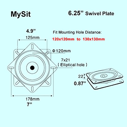 MySit 6.25" Heavy Duty Bar Stool Swivel Plate Replacement, Square Swivel Mechanism for Recliner Chair or Furniture - Ball Bearing Swivel Boat Seat