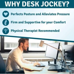 Desk Jockey Memory Foam Seat Cushion for Office Chairs, Recliners, and Wheelchairs - Posture Corrector for Sciatica Pain, Coccyx Cushion for Tailbone Pain, and Back Pain Relief