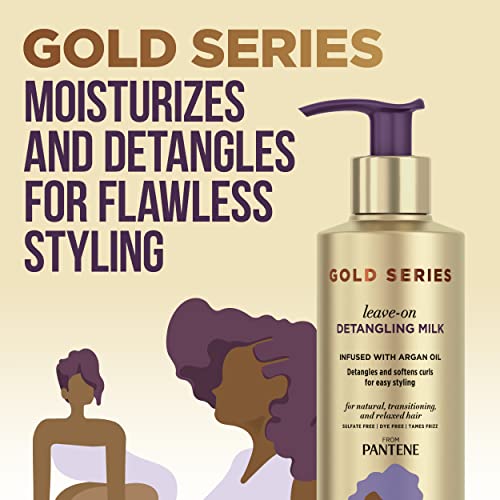 Pantene Gold Series Detangling Milk Hair Treatment for Curly Hair, Natural and Textured Hair, 7.6 Fl Oz Leave-On Hair Detangler Infused with Rich Argan Oil, Dye and Sulfate Free Formula