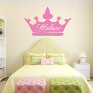 girls room decor | princess crown personalized wall decal with custom name | vinyl home decor for bedroom, baby nursery, playroom | various color options | small, large sizes