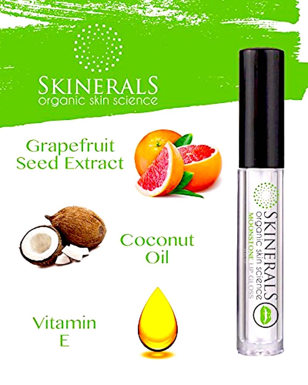 Skinerals Moonstone Lip Gloss, Hydrating Organic Formula for Lustrous Lips, Vegan, Gluten & Paraben-Free Clear Glaze