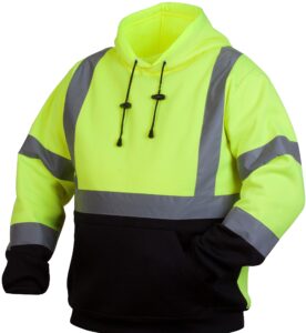 pyramex safety unisex adult hoodie pyramex hi vis lime safety pullover sweatshirt with black bottom large, hi vis lime, large