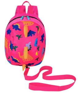 ainibab toddler dinosaur mini backpack with leash children kids baby harness bookbag (pink)