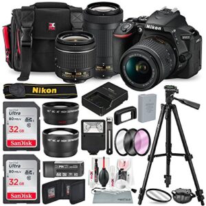 nikon d5600 dslr camera with nikkor 18-55mm + 70-300mm lenses w/ total of 48 gb sd card, telephoto & wideangle lens,lens handling accessories with basic bundle