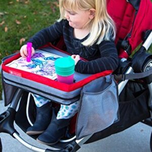 Kids E-Z Travel Lap Desk Tray by modFamily - Universal Fit for Car Seat, Stroller & Airplane - Organized Access to Drawing, Snacks, and Activities. Includes Bonus Printable Travel Games - (Red)