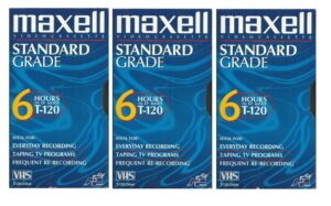 maxell vhs blank 3-pack standard grade t-120 6 hour ep mode /246m