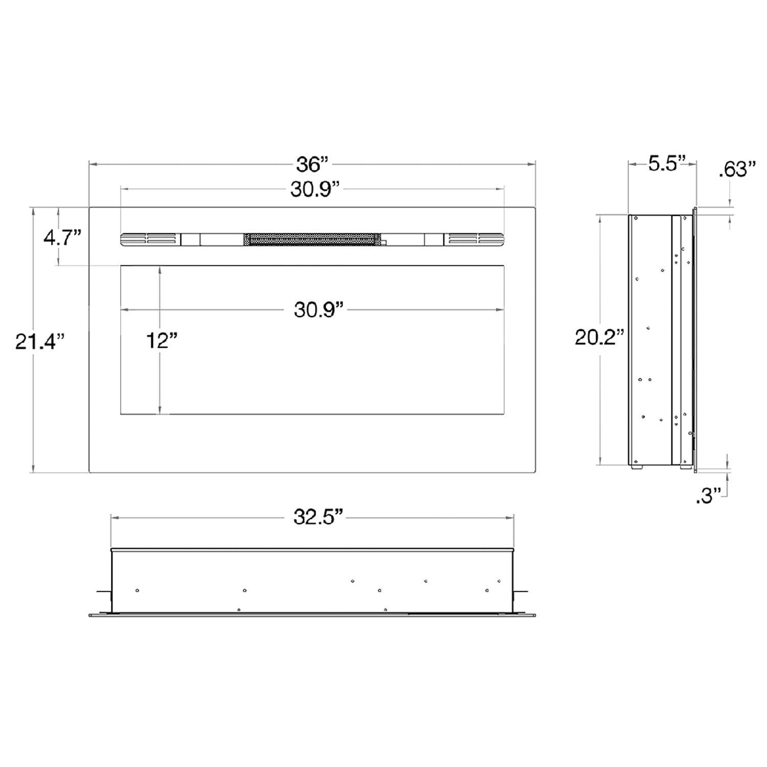 Regal Flame Lexington 35" Built-in Ventless Heater Recessed Wall Mounted Electric Fireplace - Log