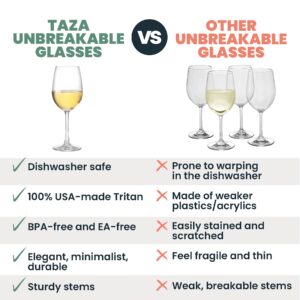 TaZa Outdoor Plastic Wine Glasses With Stem (12oz) | Unbreakable Tritan Stemware For Travel, Pool, Camping, Beach, Picnic, Everyday Use | Dishwasher Safe | Set of 4