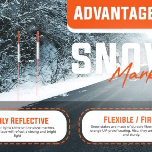 72" Driveway Markers, Snow Stakes, Plow Stakes- Includes 12" Install Bit - Orange Reflective Fiberglass 6' (20)