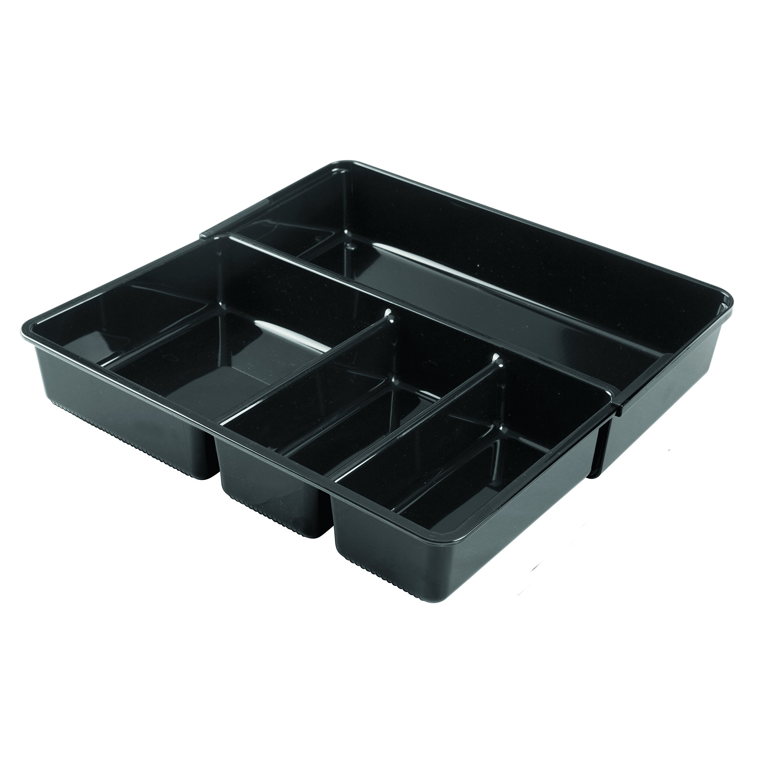 InterDesign Linus Expandable Kitchen Drawer Organizer for Silverware, Spatulas, Gadgets - 12" x 7" x 2.3", Black