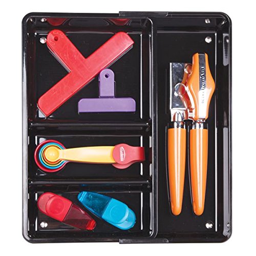 InterDesign Linus Expandable Kitchen Drawer Organizer for Silverware, Spatulas, Gadgets - 12" x 7" x 2.3", Black