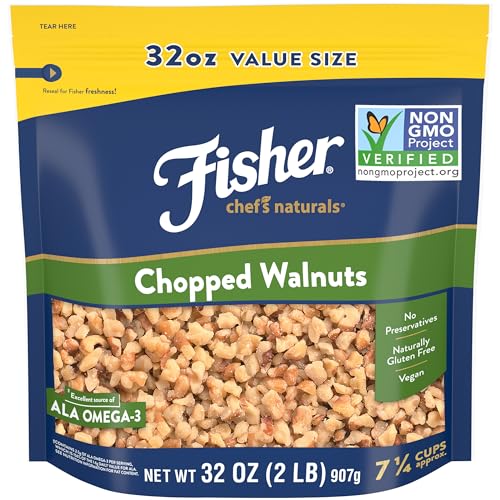 Fisher Chef's Naturals Chopped Walnuts 2lb, 100% California Unsalted Walnuts for Baking & Cooking, Snack Topping, Great with Yogurt & Cereal, Vegan Protein, Keto Snack, Gluten Free