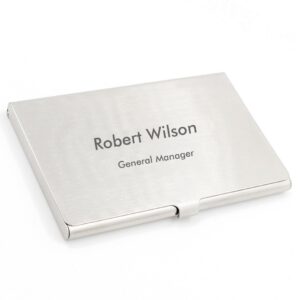 oacremembered personalized silver brushed stainless steel business card holder case - free engraving