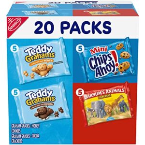 nabisco fun shapes variety pack, barnum's animal crackers, teddy grahams and chips ahoy! cookies, 20 snack packs