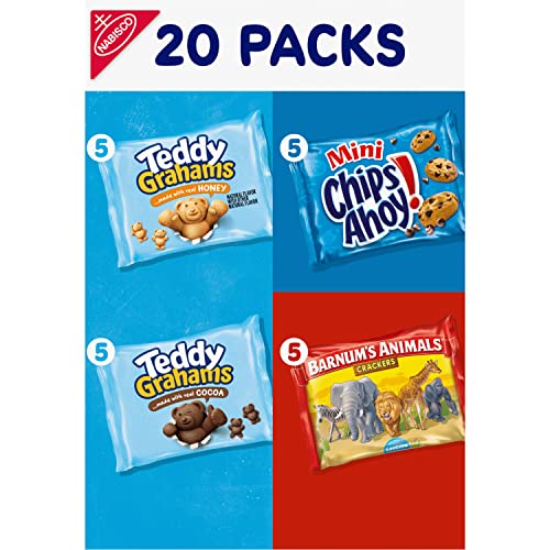 Nabisco Fun Shapes Variety Pack, Barnum's Animal Crackers, Teddy Grahams and CHIPS AHOY! Cookies, 20 Snack Packs