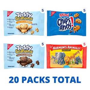 Nabisco Fun Shapes Variety Pack, Barnum's Animal Crackers, Teddy Grahams and CHIPS AHOY! Cookies, 20 Snack Packs