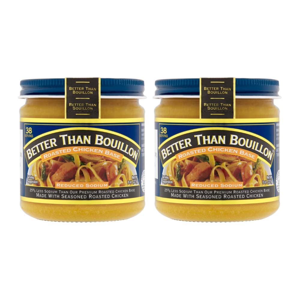 Better Than Bouillon Reduced Sodium Roasted Chicken Base, Made with Seasoned Roasted Chicken & Less Sodium, 38 Servings Per Jar 8 Ounce (Pack of 2)