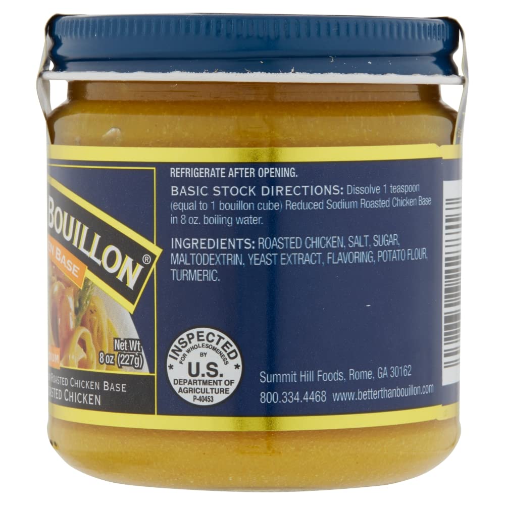 Better Than Bouillon Reduced Sodium Roasted Chicken Base, Made with Seasoned Roasted Chicken & Less Sodium, 38 Servings Per Jar 8 Ounce (Pack of 2)