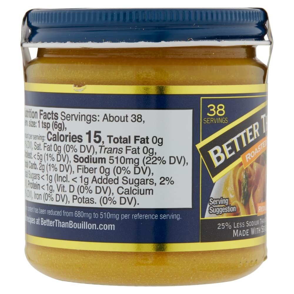 Better Than Bouillon Reduced Sodium Roasted Chicken Base, Made with Seasoned Roasted Chicken & Less Sodium, 38 Servings Per Jar 8 Ounce (Pack of 2)