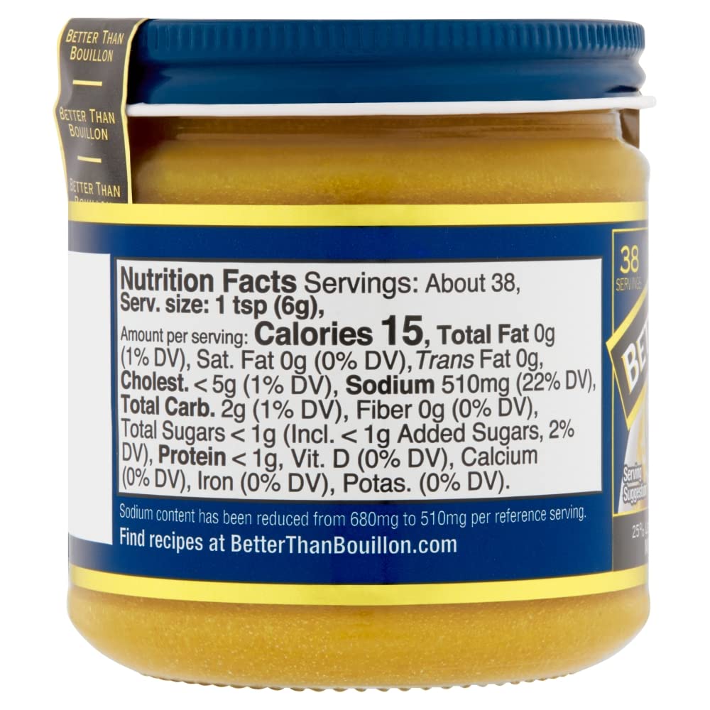 Better Than Bouillon Reduced Sodium Roasted Chicken Base, Made with Seasoned Roasted Chicken & Less Sodium, 38 Servings Per Jar 8 Ounce (Pack of 2)