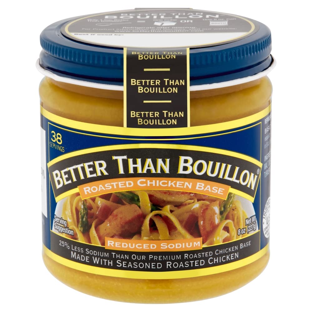 Better Than Bouillon Reduced Sodium Roasted Chicken Base, Made with Seasoned Roasted Chicken & Less Sodium, 38 Servings Per Jar 8 Ounce (Pack of 2)