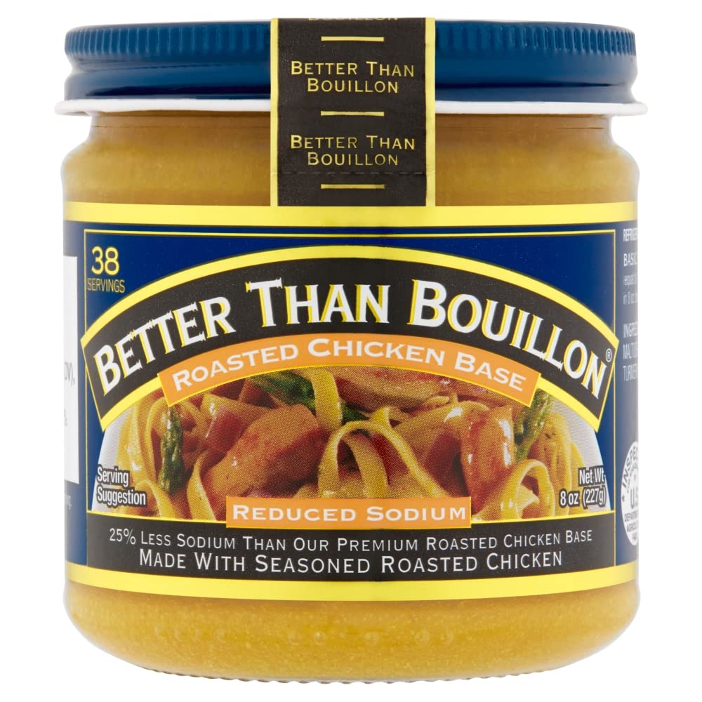 Better Than Bouillon Reduced Sodium Roasted Chicken Base, Made with Seasoned Roasted Chicken & Less Sodium, 38 Servings Per Jar 8 Ounce (Pack of 2)