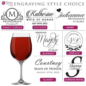 The Wedding Party Store, Personalized Bridesmaids Wedding Party Wine Glasses - Custom Etched and Engraved