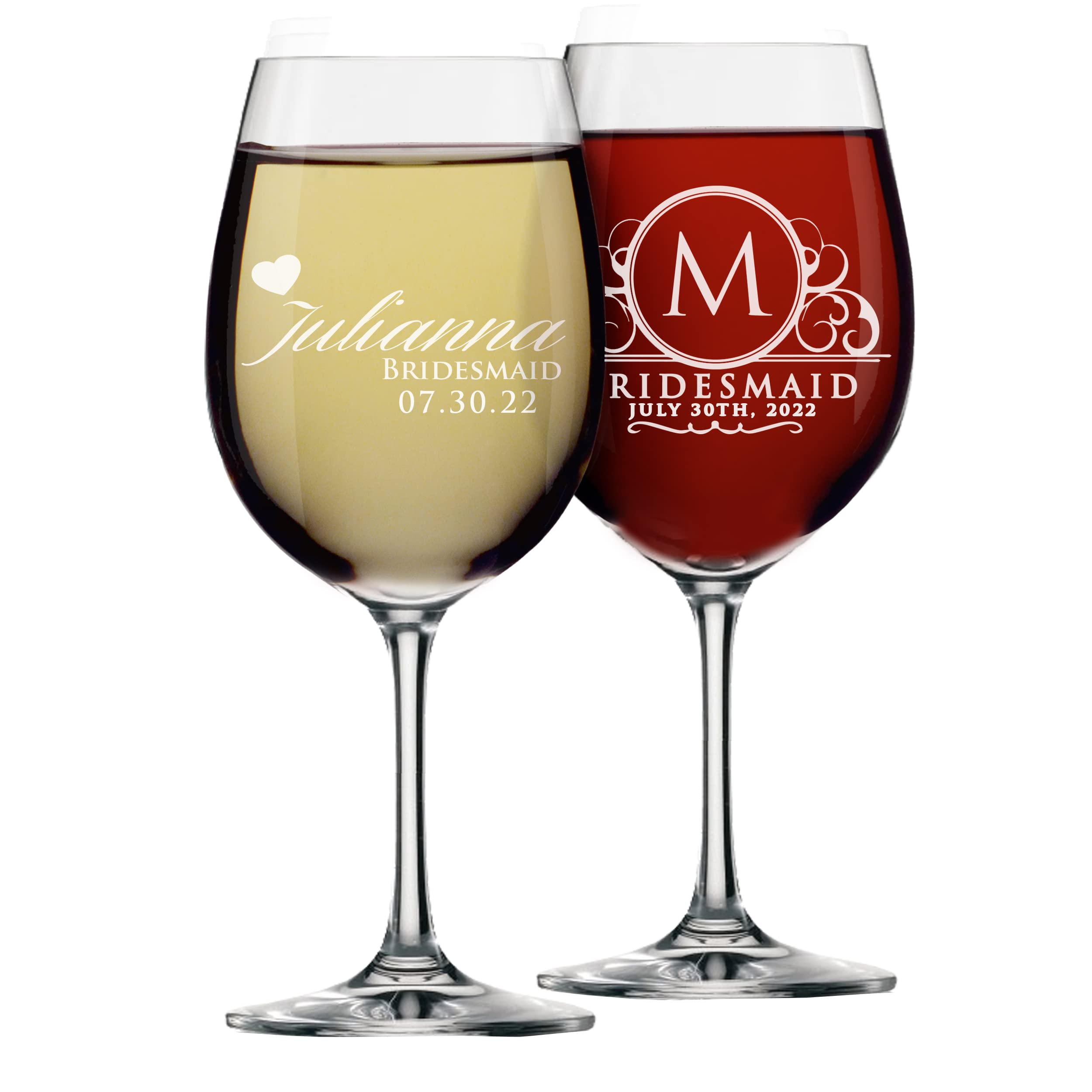 The Wedding Party Store, Personalized Bridesmaids Wedding Party Wine Glasses - Custom Etched and Engraved