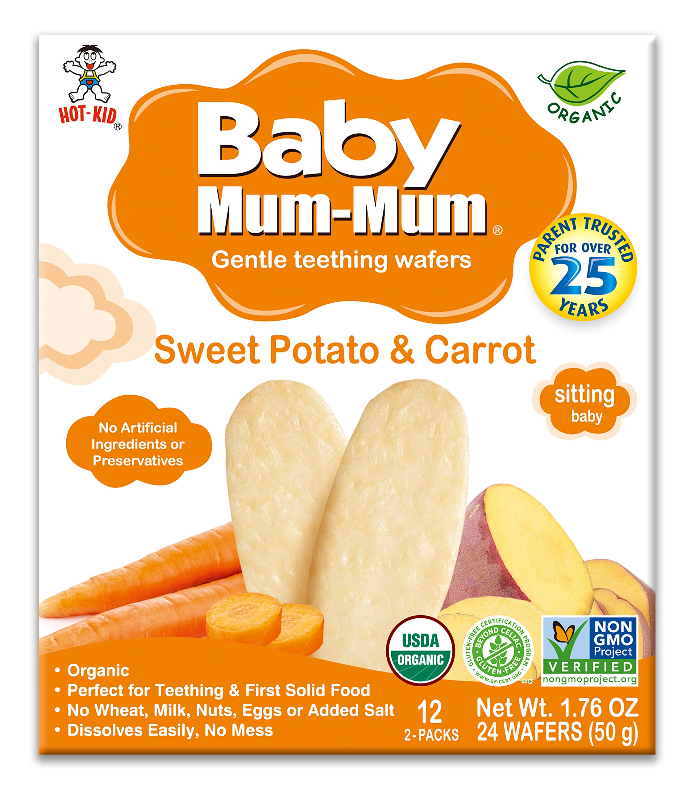 Hot-Kid Baby Mum-Mum Rice Rusks, Organic Sweet Potato & Carrot, 24 Pieces (Pack of 6)