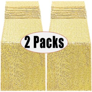 fecedy 2packs 12 x 108inch glitter gold sequin table runner for birthday wedding engagement bridal shower baby shower bachelorette holiday celebration party decorations