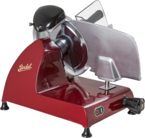 berkel red line 250 electric food slicer, red, 10 inch blade, adjustable thickness, kitchen appliance for home use