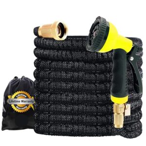 j&b xpandahose 75ft expandable garden hose with holder - heavy duty superior strength 3750d - 4 -layer latex core - extra strong brass connectors and 10 spray nozzle w/storage bag (black 75)