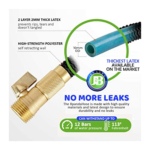 J&B XpandaHose 75ft Expandable Garden Hose with Holder - Heavy Duty Superior Strength 3750D - 4 -Layer Latex Core - Extra Strong Brass Connectors and 10 Spray Nozzle w/Storage Bag (Black 75)